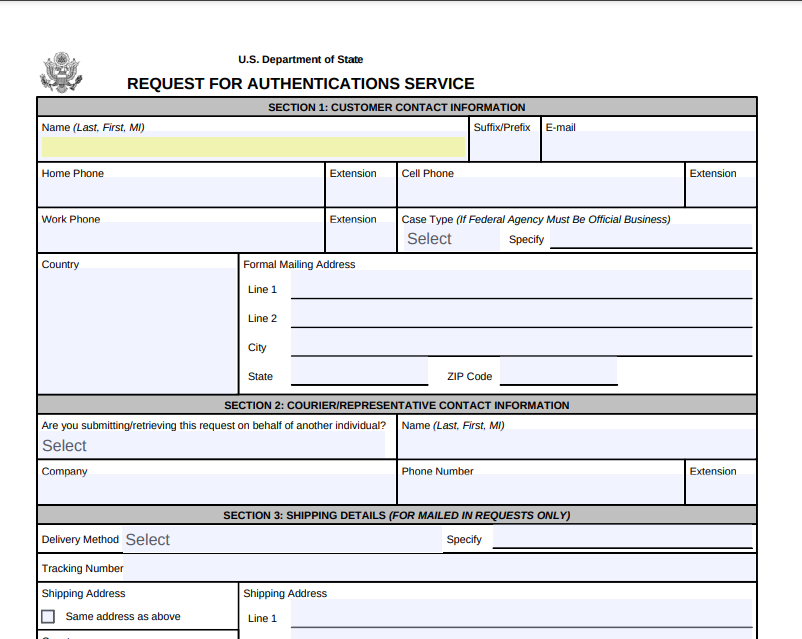 DS-4194 REQUEST FOR AUTHENTICATIONS SERVICE FORM – Law Looper Store