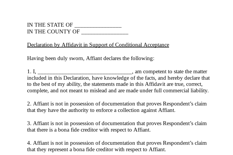 Affidavit in Support of Conditional Acceptance Letter (Sample doc ...